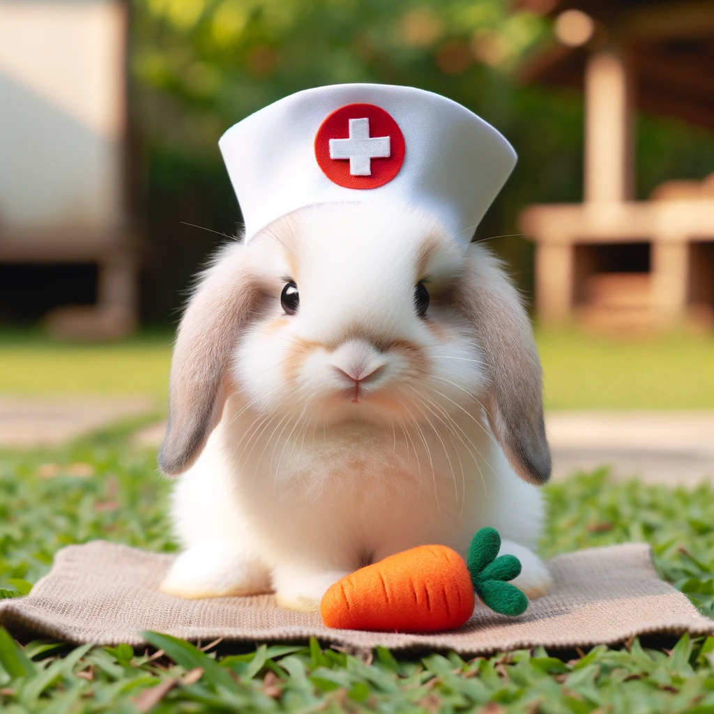 DALL·E 2024-04-16 12.43.37 - A cute lop-eared rabbit sitting on grass ...