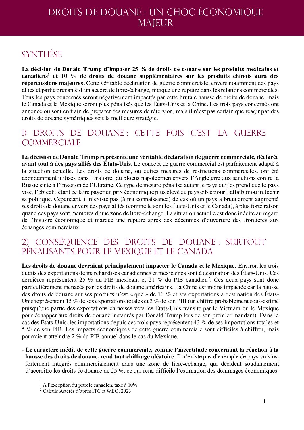 ASTERES - Droits de douane choc majeur - 2 février 25 - ASTERÈS